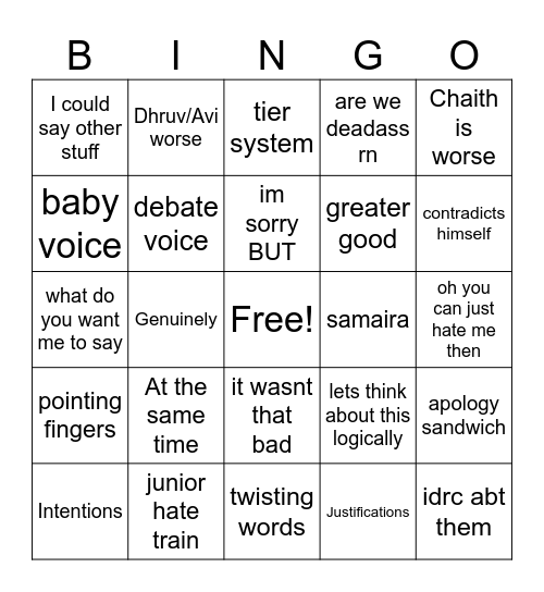 SAMEET APOLOGY BINGO Card