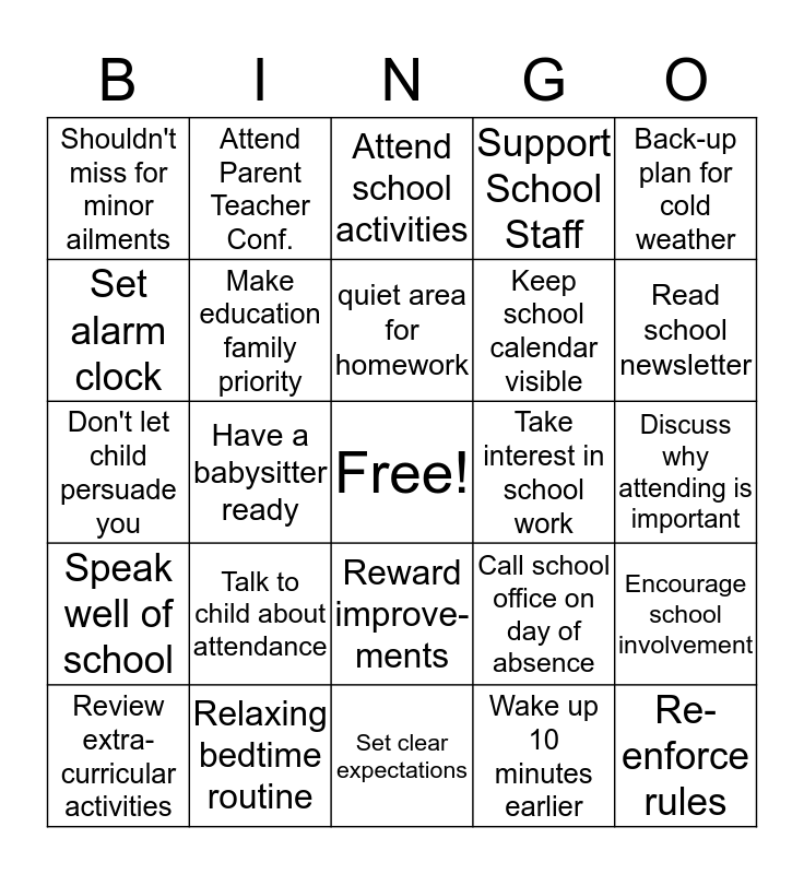 Attendance Tips Bingo Card