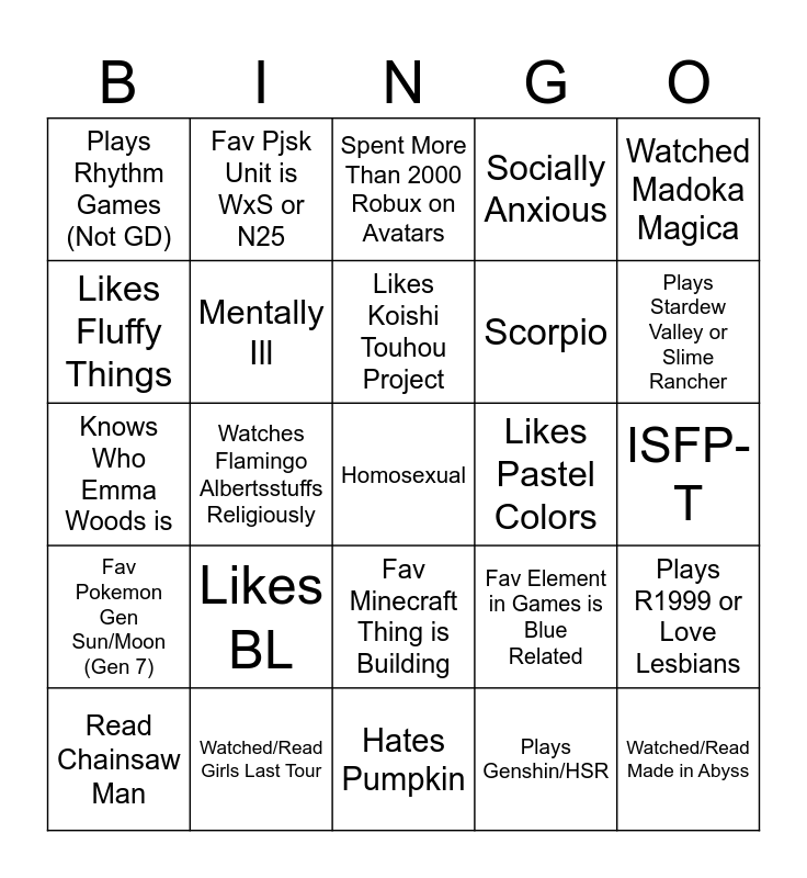 r u zack coded Bingo Card