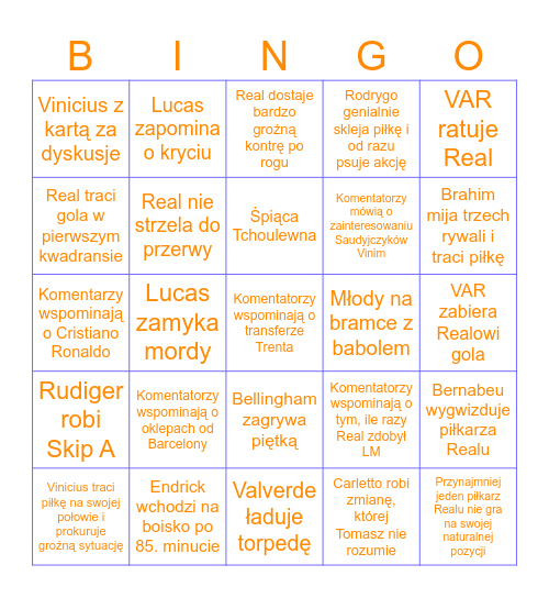 Real Madryt live bingo (home) Bingo Card