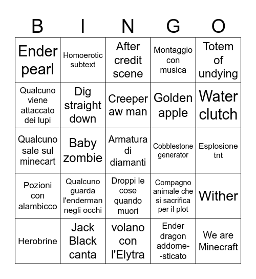 Minecraft Bingo Card