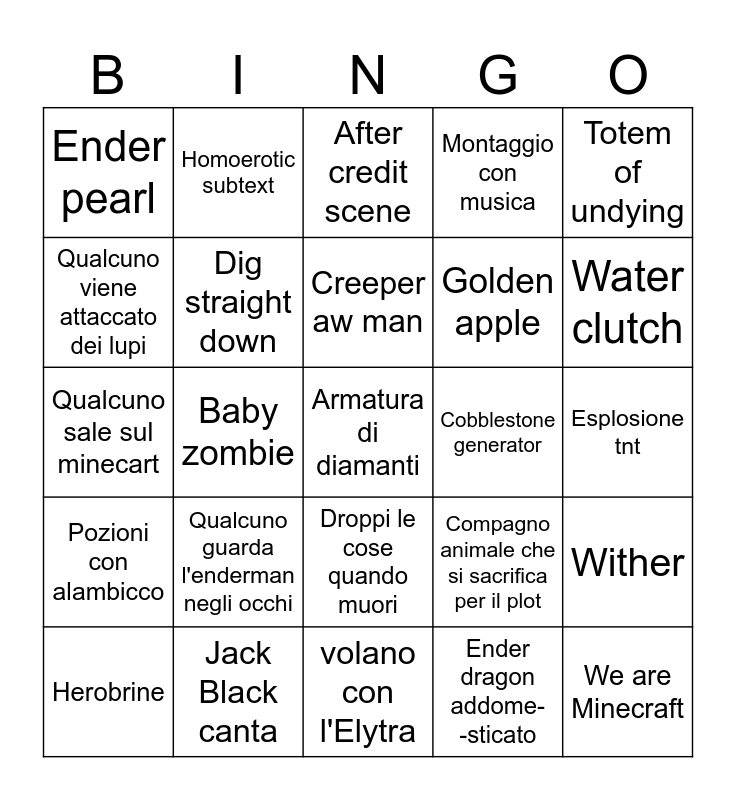 Minecraft Bingo Card