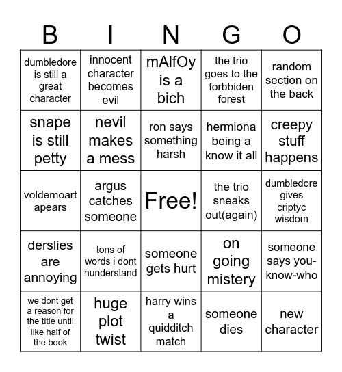 harry potter 3 Bingo Card