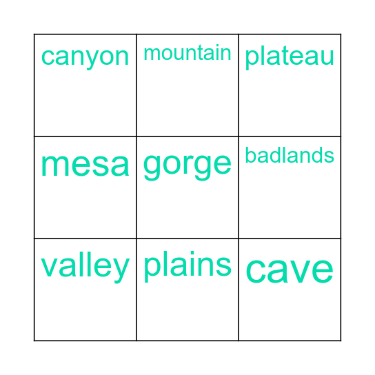 Landform Bingo Card