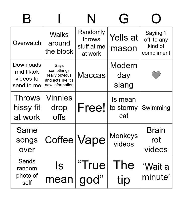 William interactions Bingo Card