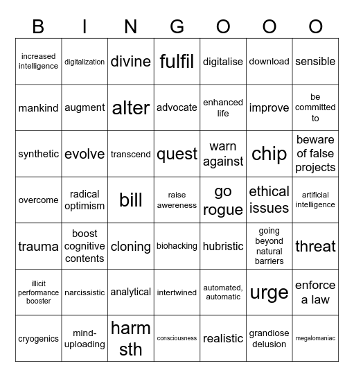 Transhumanism Bingo Card