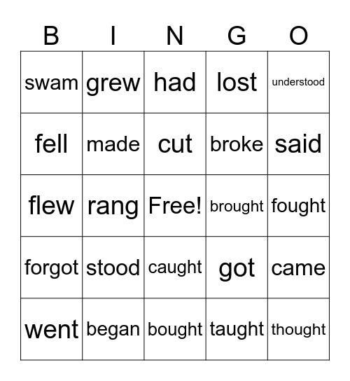 IRREGULAR VERBS Bingo Card