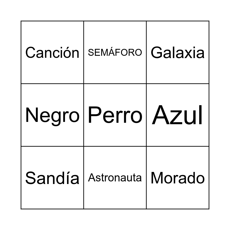 BINGO DE RIMAS Bingo Card