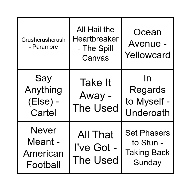 Game Two Bingo Card
