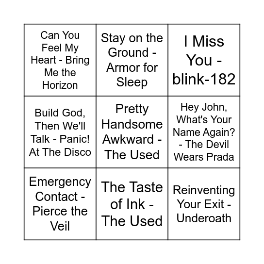 Game Three Bingo Card