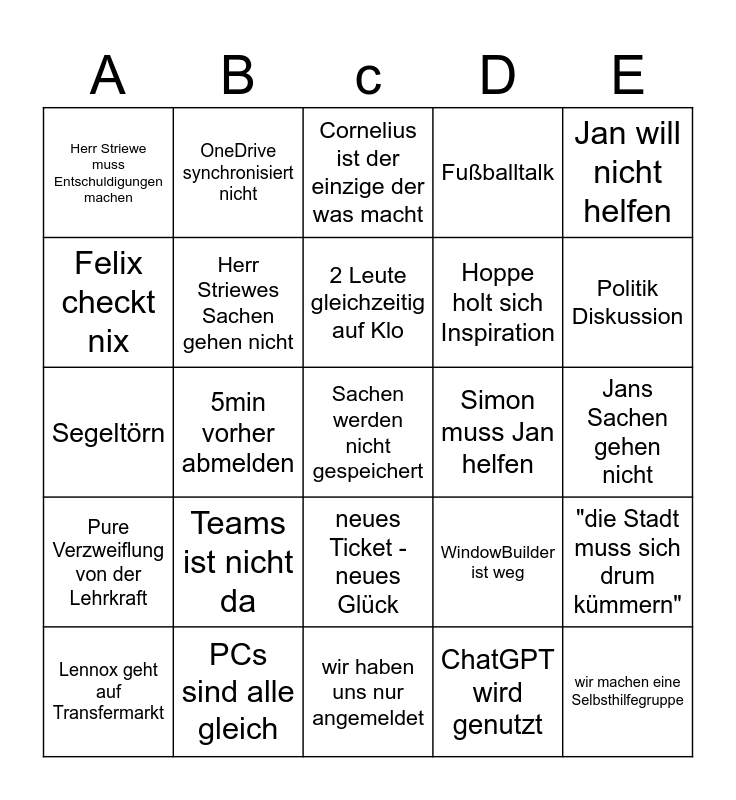 Informatik Bingo Card