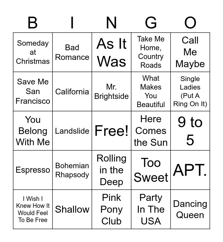 Singo Bingo Card