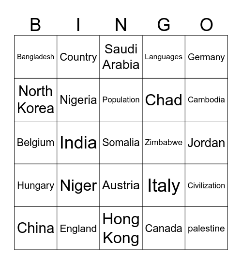 Languages Bingo Card