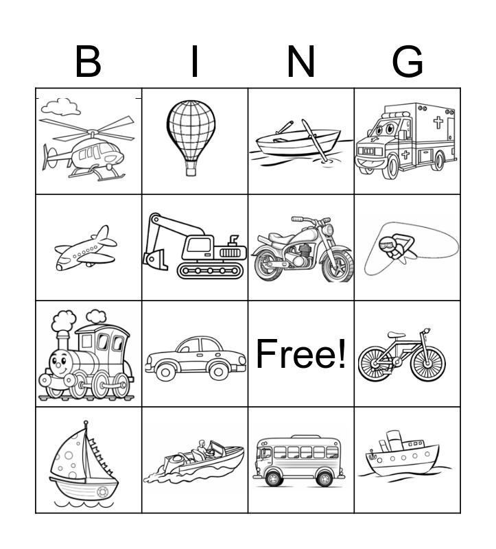 MEANS OF TRANSPORT Bingo Card