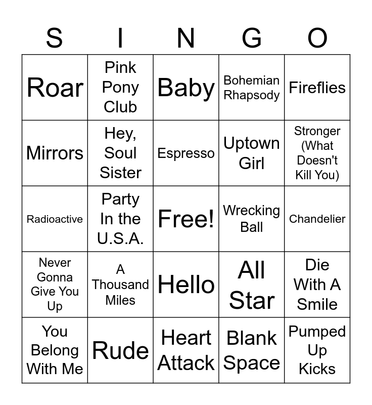 Singo Bingo Card