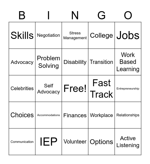 Fast Track Bingo Card