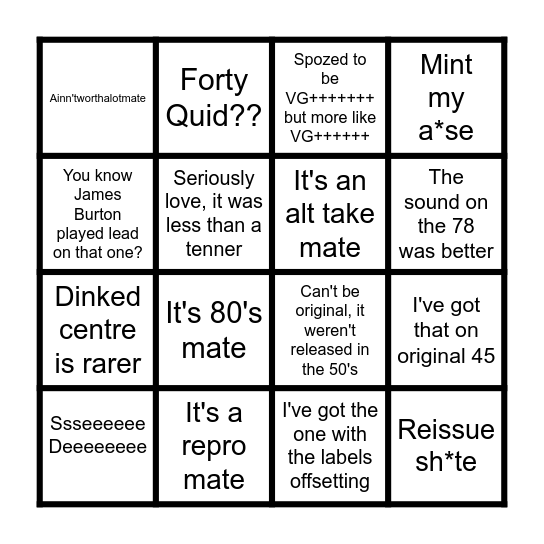 Vinyl Record Collector Bingo Card