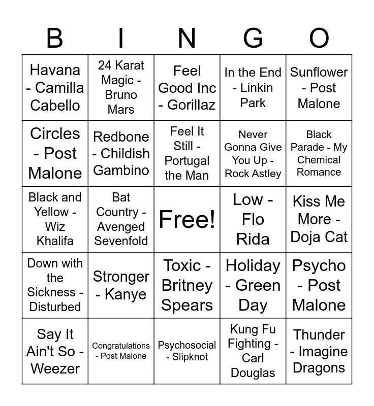Mash-Ups Bingo Card