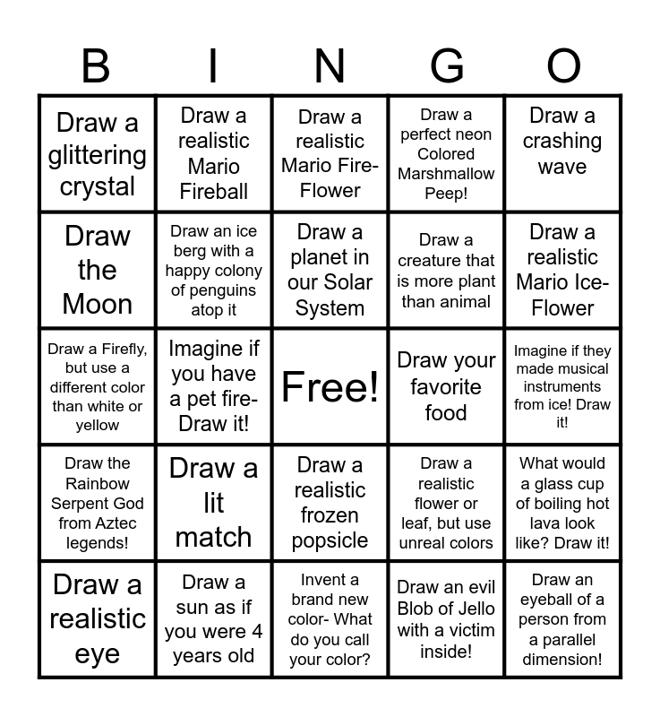 Oil Pastel BINGO Card