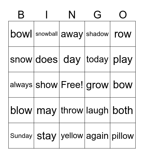 Long A and O Bingo Card