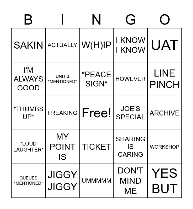 Systems Bingo Card