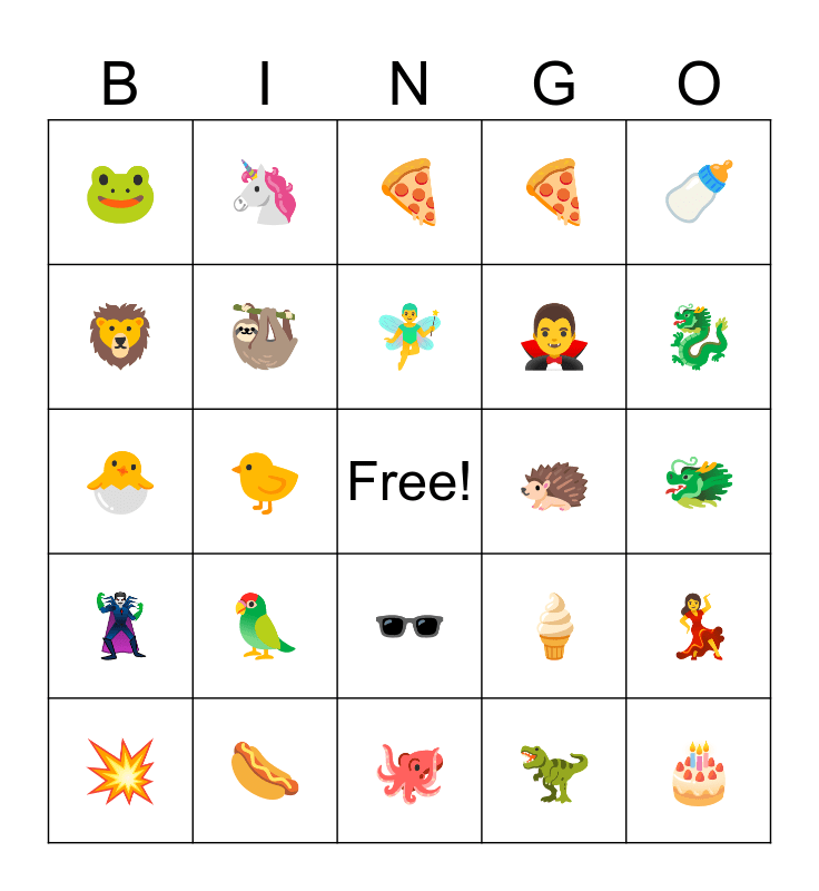 BING-O-MOJI Bingo Card