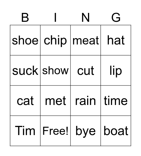 Pronunciation: Vowels Bingo Card
