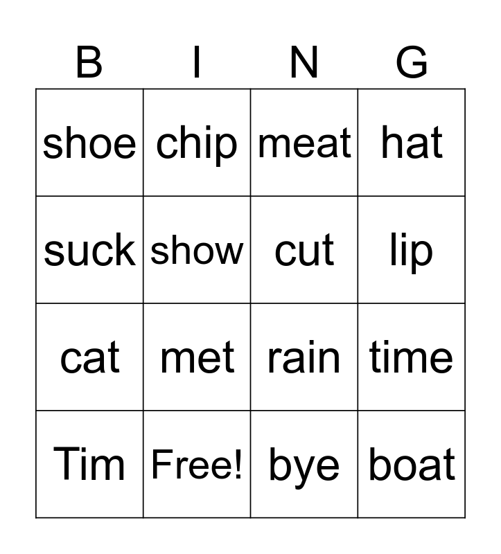Pronunciation: Vowels Bingo Card
