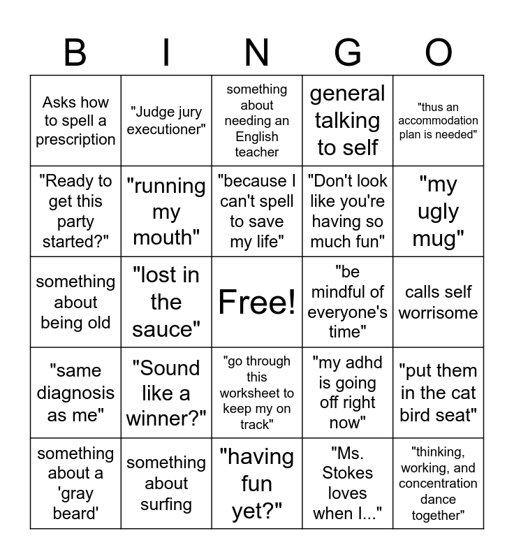 504 Bingo Bailey Edition Bingo Card
