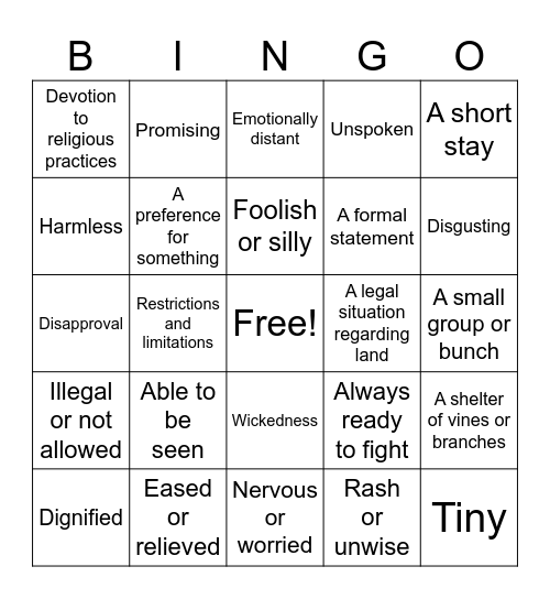 TKAM Vocab Ch. 1-5 Bingo Card