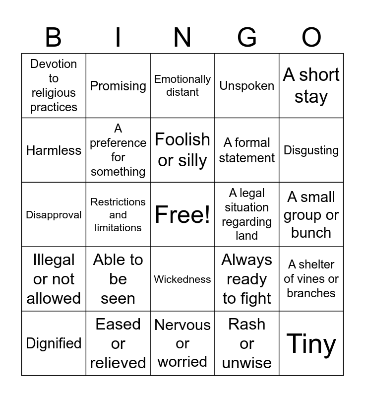 TKAM Vocab Ch. 1-5 Bingo Card