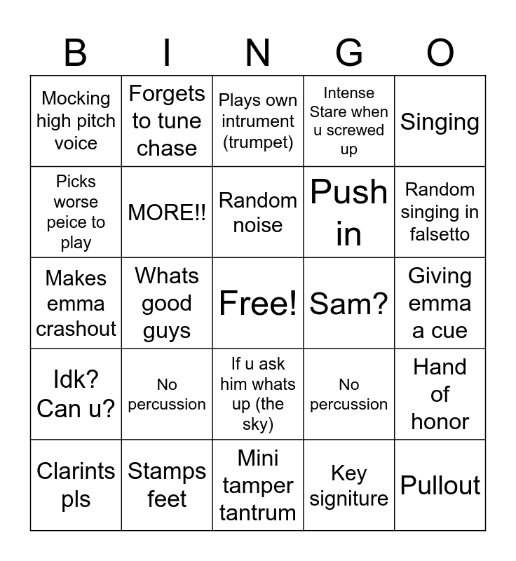 Perry Bingo Card