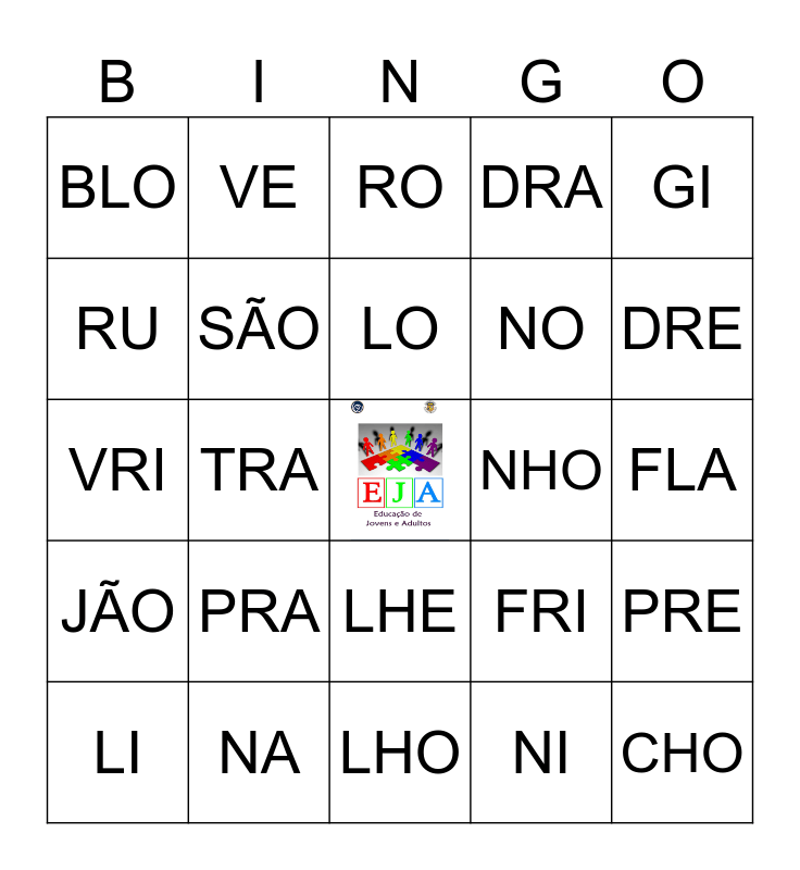 BINGO DE SÍLABAS Bingo Card