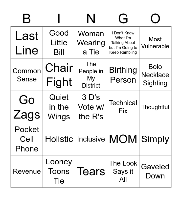 Senate Floor Bingo 2025 Bingo Card