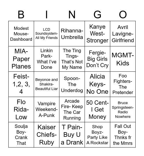 Radio Bingo Class of 2007 Bingo Card