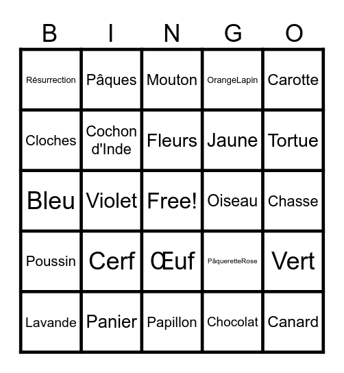 Pâques Bingo Card