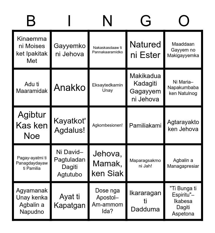 Agbalinka a Gayyem ni Jehova—Orihinal a Kanta Bingo Card