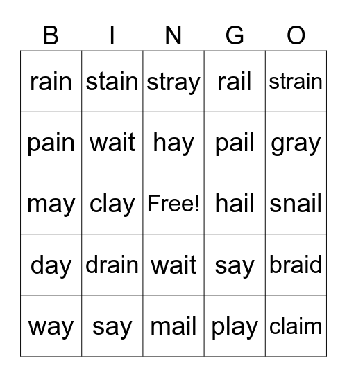 Long Vowels Bingo Card