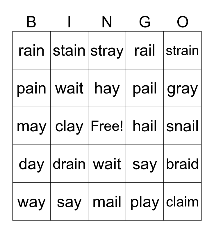 Long Vowels Bingo Card
