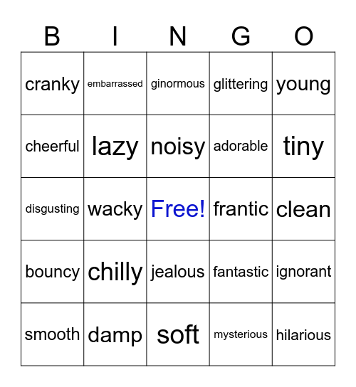 Adjectives! Bingo Card