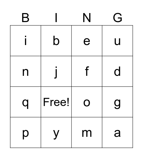 Letter Bingo Card
