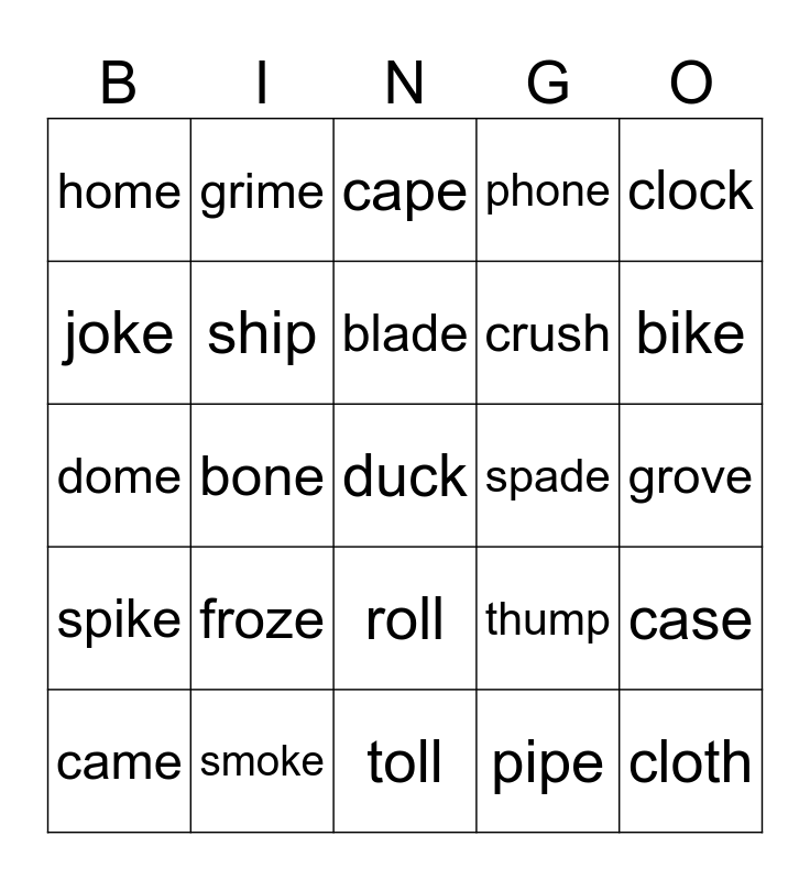 Phonics Bingo Card