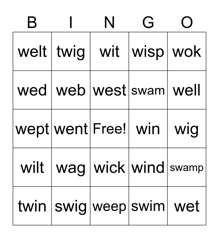 UFLI 28 Bingo Card