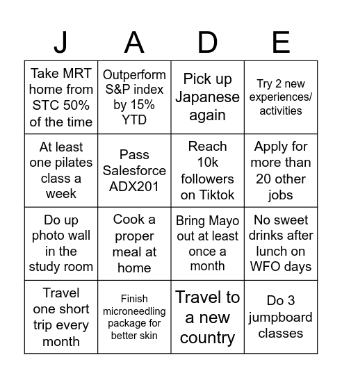 JADE'S 2025 BINGO Card