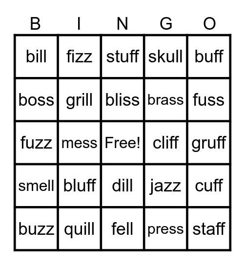 Words with FLSZ Spelling Rule (Lesson 42) Bingo Card