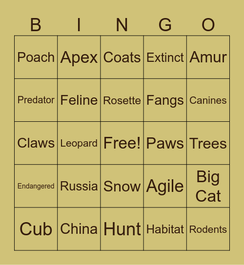 Amur Leopard Bingo Card