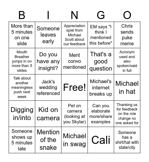 Michael Scott's Friday Meeting Bingo Card