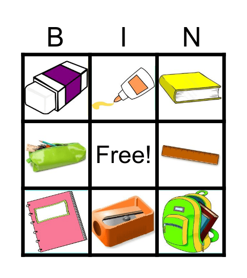 School objects - Bingo Card