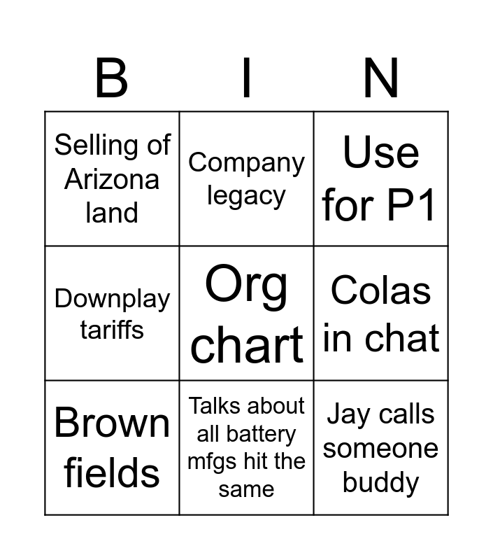 Q1 Bingo Card