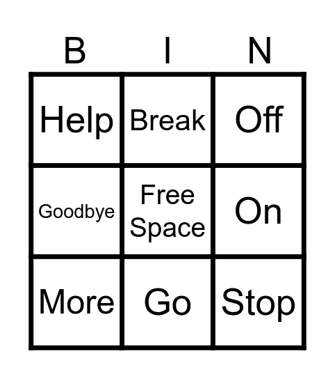 Core Word Bingo Card